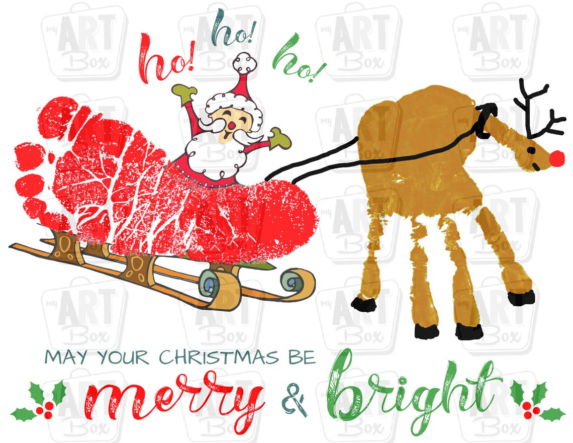 Christmas Handprint Art, Santa Sleigh Reindeer Handprint Footprint Art ...