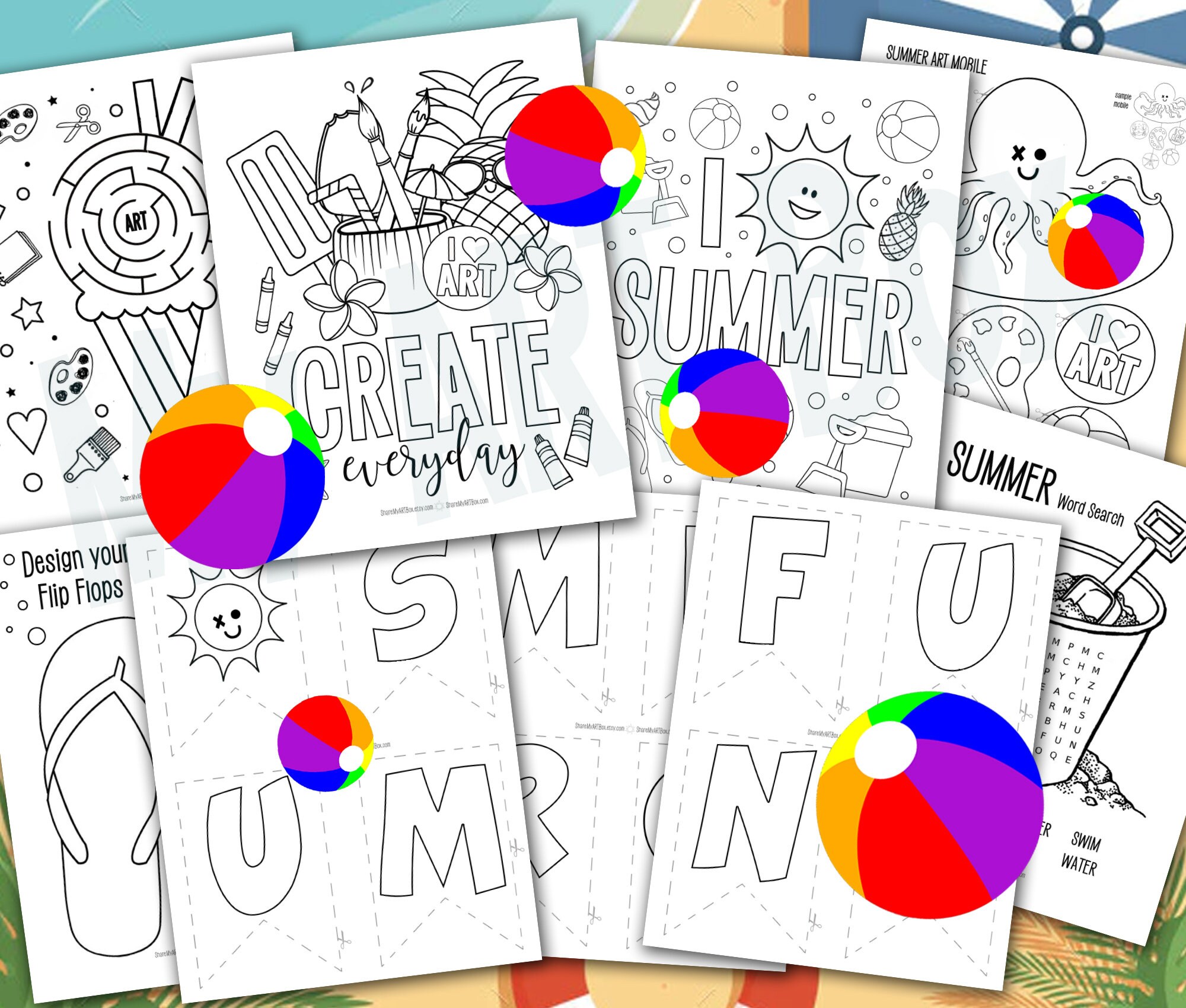 SUMMER Printable Kids Art Activity Coloring Pages, Busy Book Activities ...