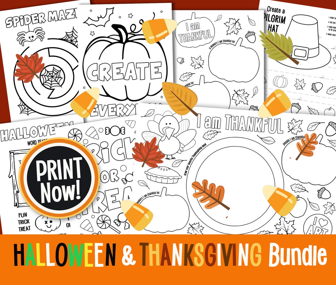 HALLOWEEN & THANKSGIVING Activity Bundle and Coloring Pages - Etsy