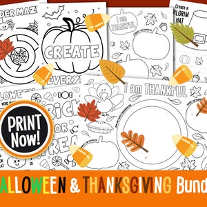 HALLOWEEN & THANKSGIVING Activity Bundle and Coloring Pages Digital ...