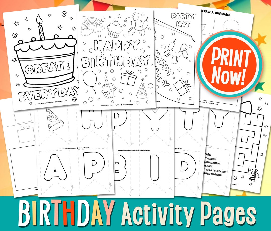 BIRTHDAY Banner Activity Pages, Printable Birthday Coloring Pages for ...