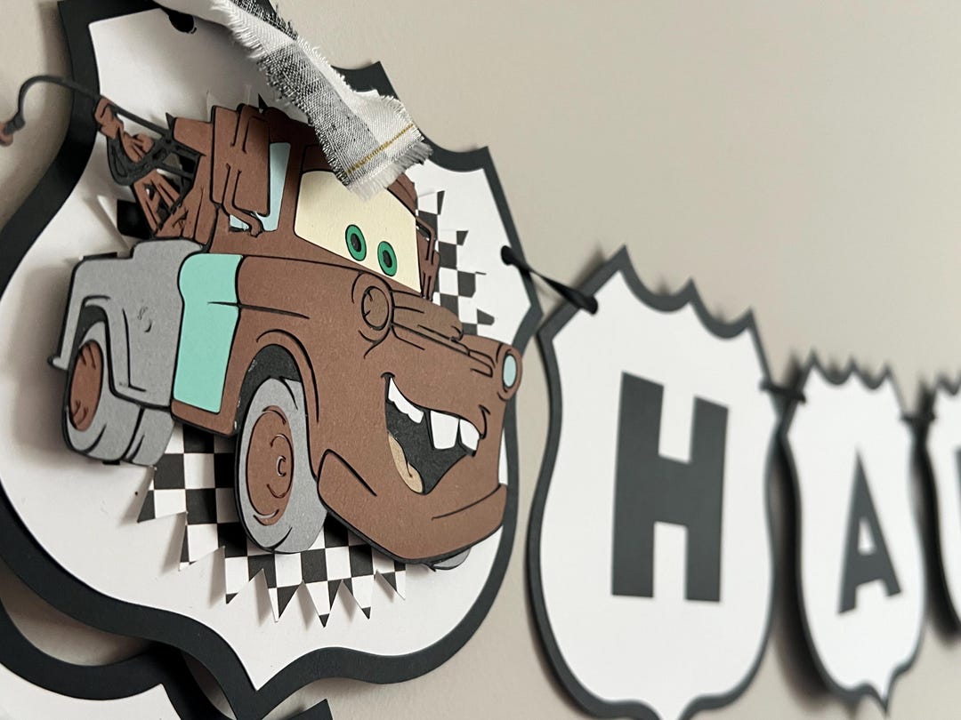 Disney Cars Birthday Banner//mater Banner//checkered Flag - Etsy