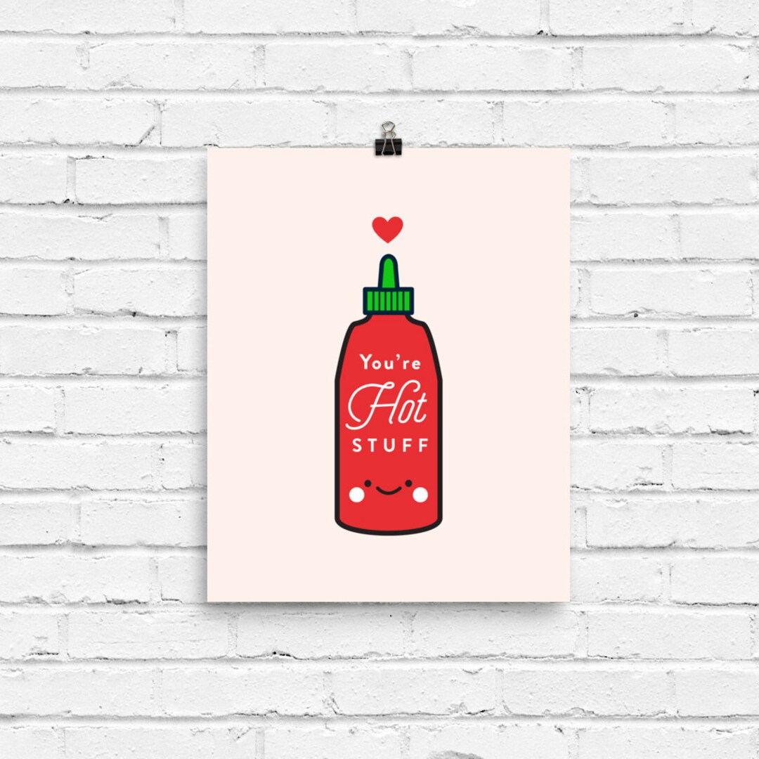 Hot Stuff Wall Art, Digital Illustration, Pun, Heart, Kawaii, Cute ...