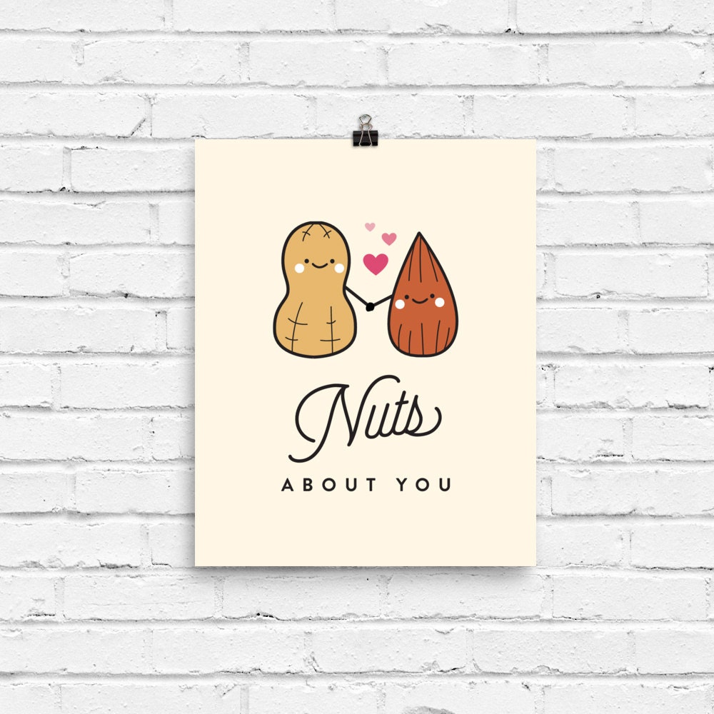 Nuts About You Wall Art, Digital Illustration, Vegan, Plant-based ...