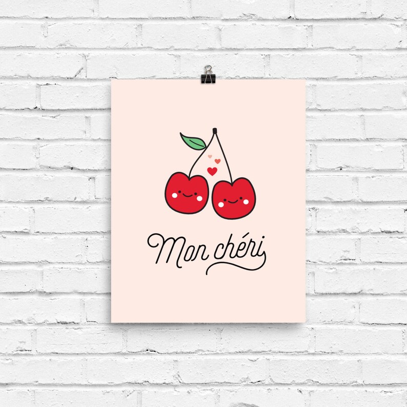 Mon Chéri Wall Art, Digital Illustration, Print, Fruit, Kawaii, Cute ...
