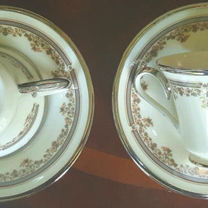 LENOX Lace Point Tea Cups China Set Floral Gray Band Platinum Trim ...