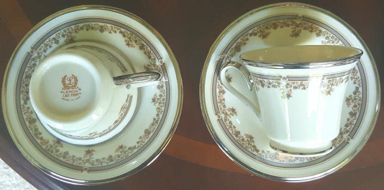 LENOX Lace Point Tea Cups China Set Floral Gray Band Platinum | Etsy
