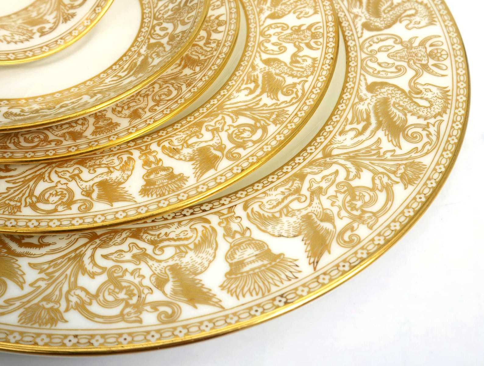 Vintage Wedgwood Florentine Gold Dragon Dinnerware Set - Fine Bone ...