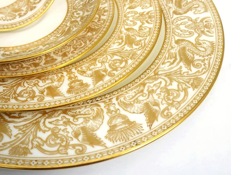 Vintage Wedgwood Florentine Gold Dragon Dinnerware Set - Fine Bone ...