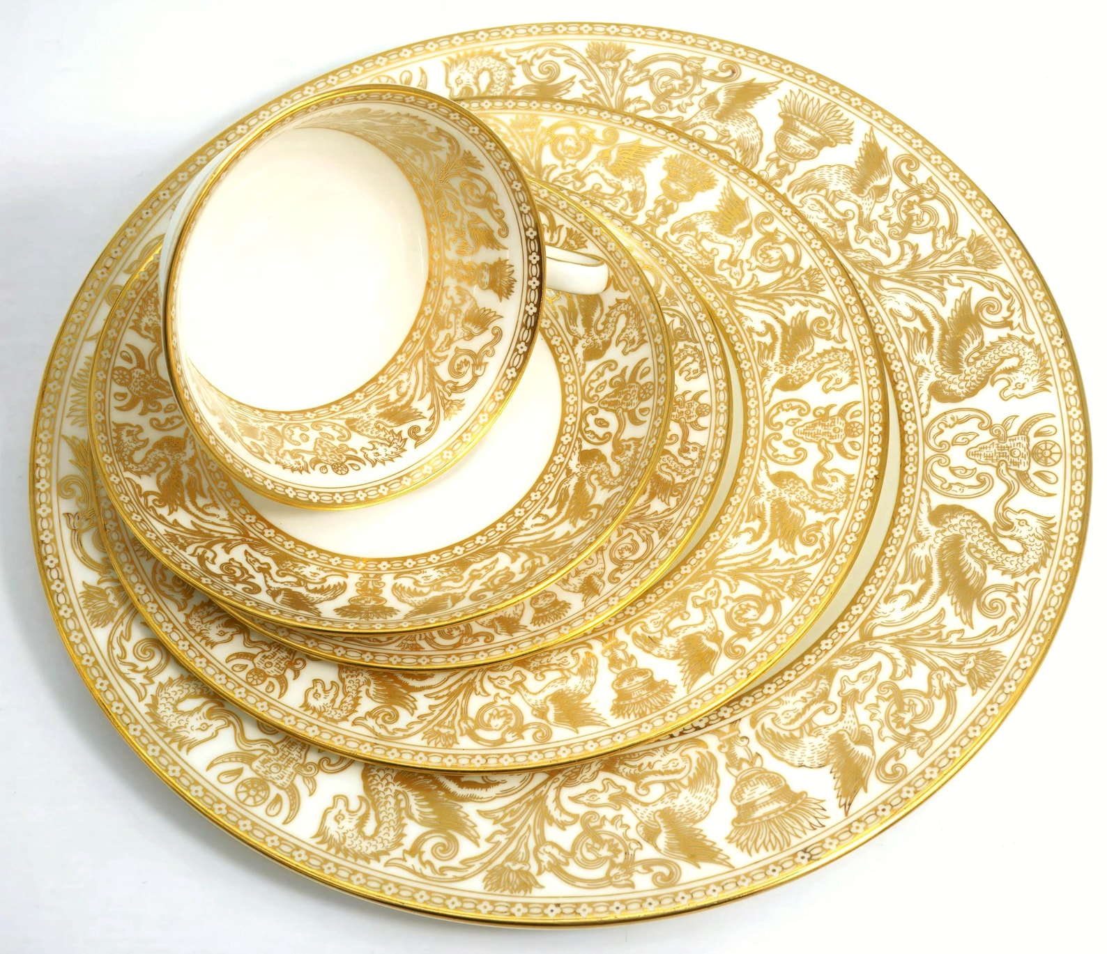 Vintage Wedgwood Florentine Gold Dragon Dinnerware Set - Fine Bone ...