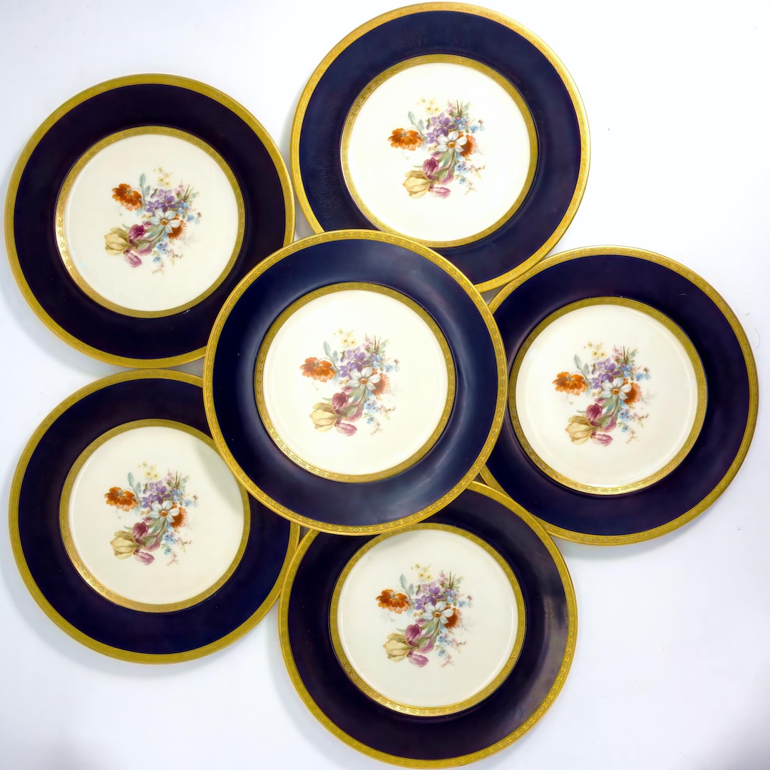 1920s Art Deco Antique Dinner Plates for China Cabinet | 22kt Cobalt ...