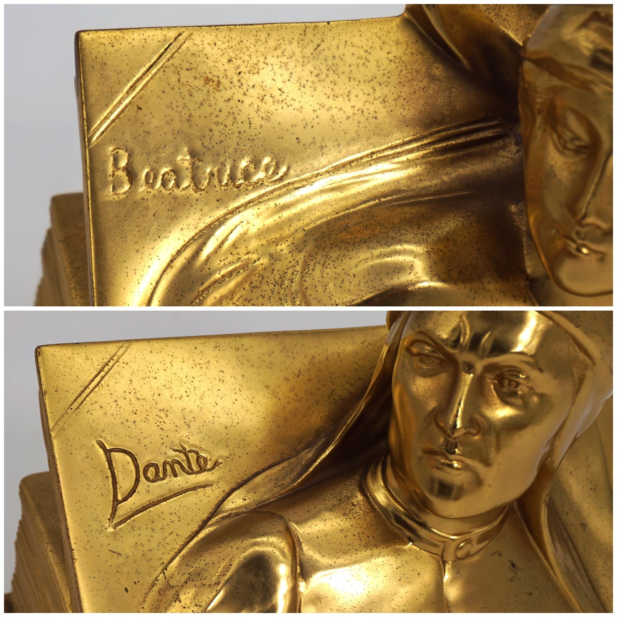 1910s Antique Gold Toned Bookends | Jennings Brothers Dantes Inferno ...