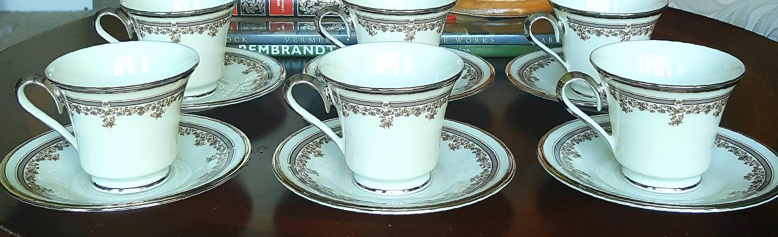 LENOX Lace Point Tea Cups China Set Floral Gray Band Platinum - Etsy
