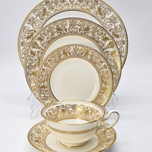 Vintage Wedgwood Florentine Gold Dragon Dinnerware Set Fine Bone China ...