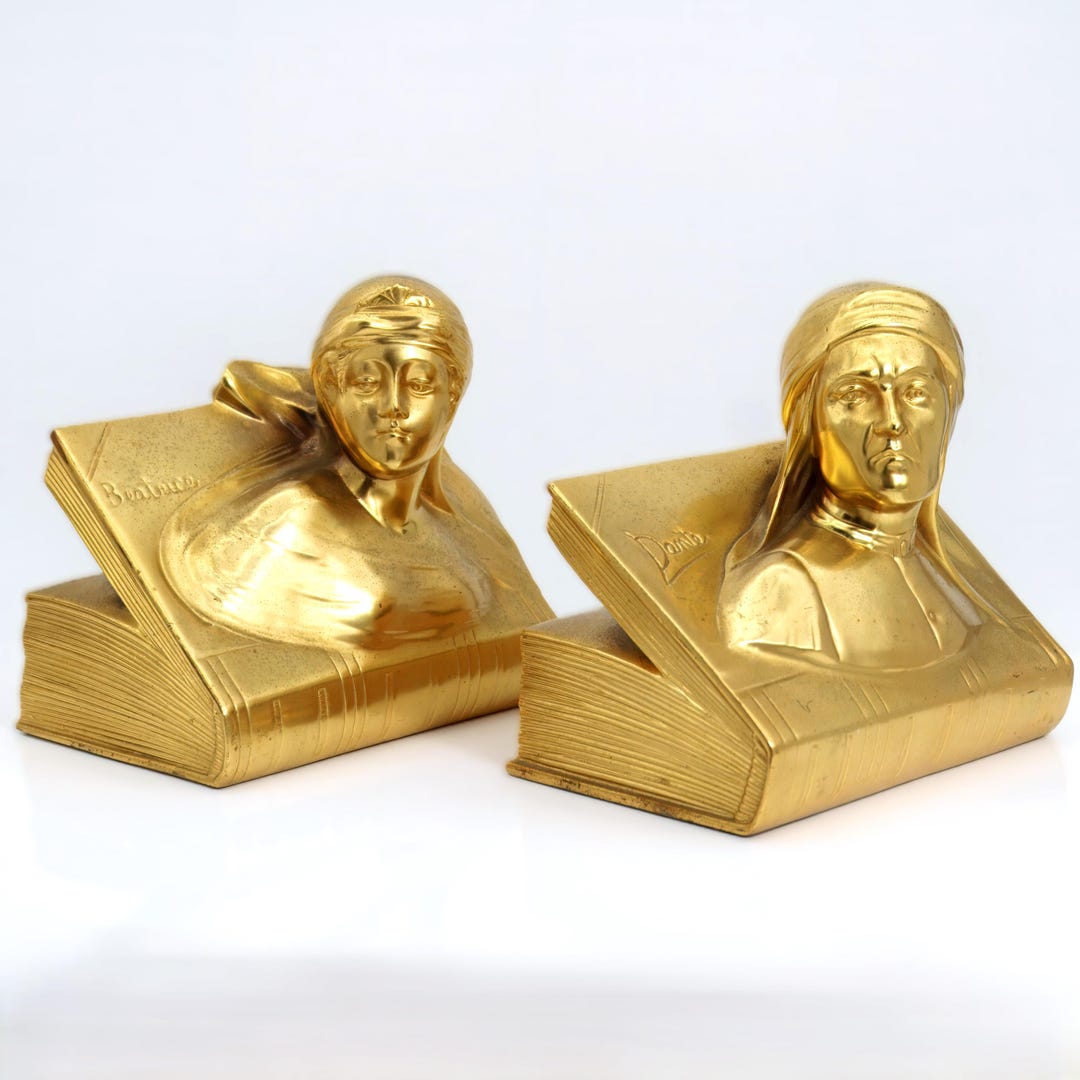 1910s Antique Gold Toned Bookends | Jennings Brothers Dantes Inferno ...