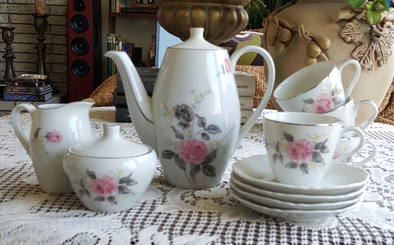 Children Tea Set Fine China Platinum Pink Roses Silver Trim - Etsy