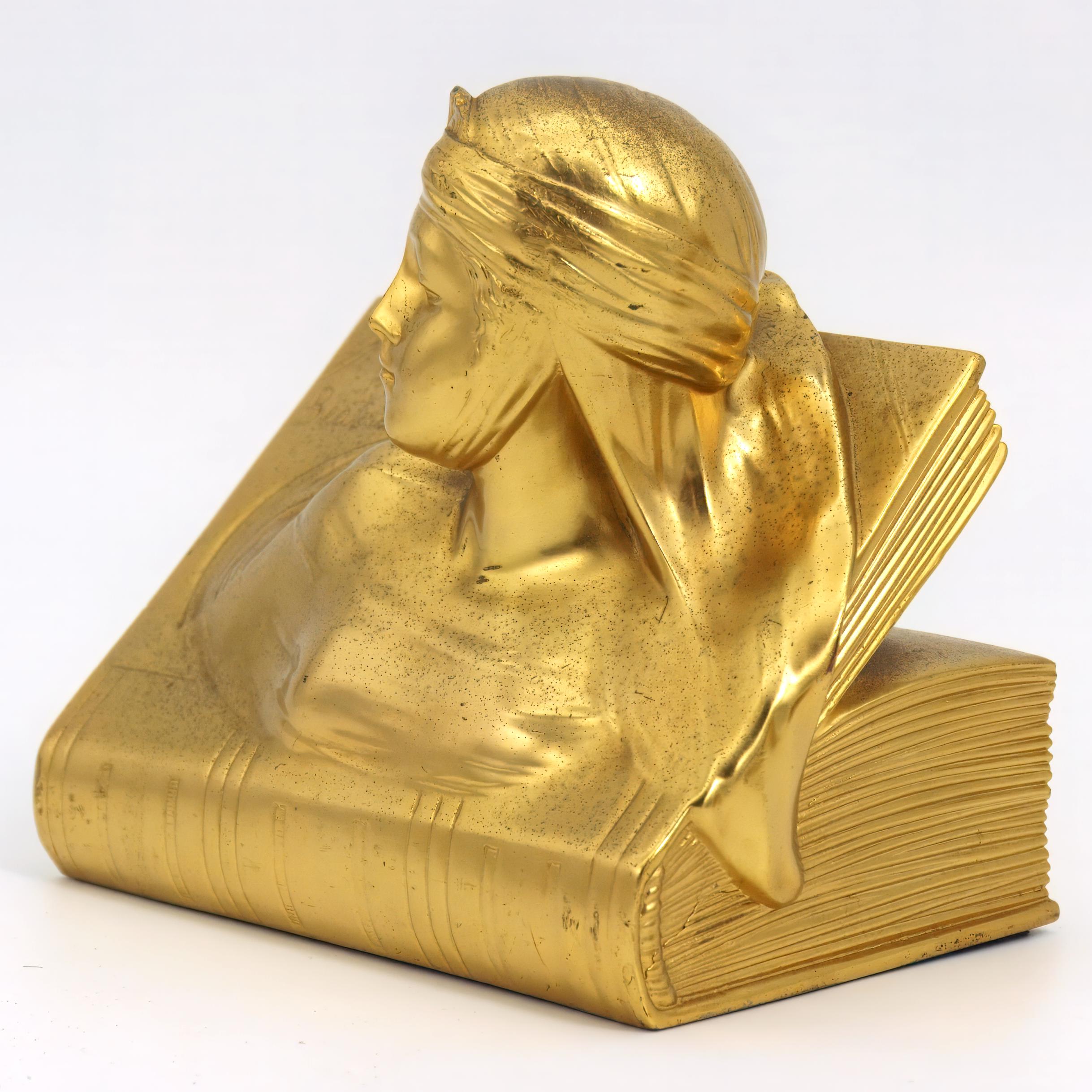 1910s Antique Gold Toned Bookends | Jennings Brothers Dantes Inferno ...