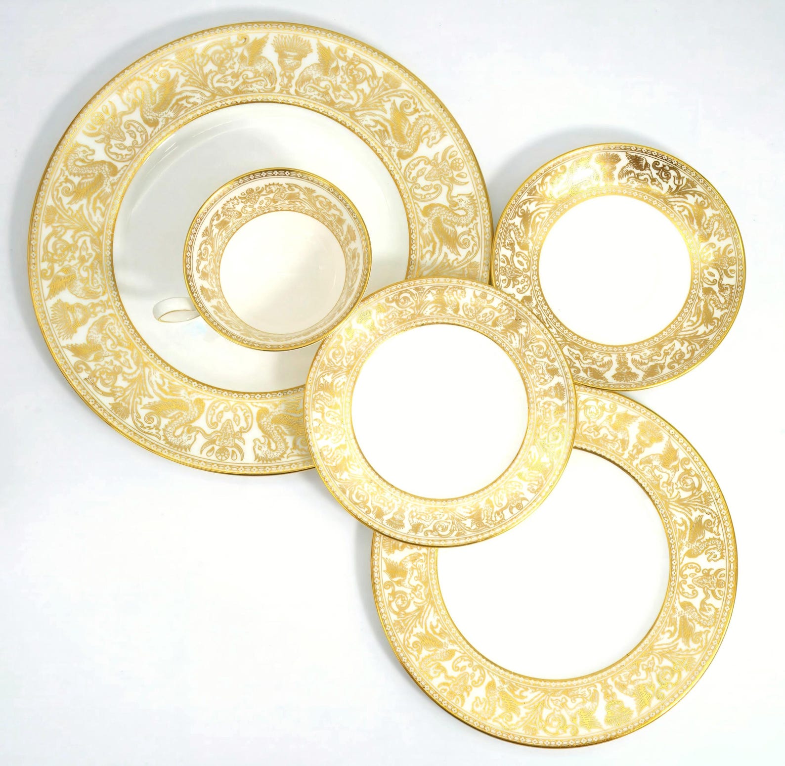 Vintage Wedgwood Florentine Gold Dragon Dinnerware Set - Fine Bone ...