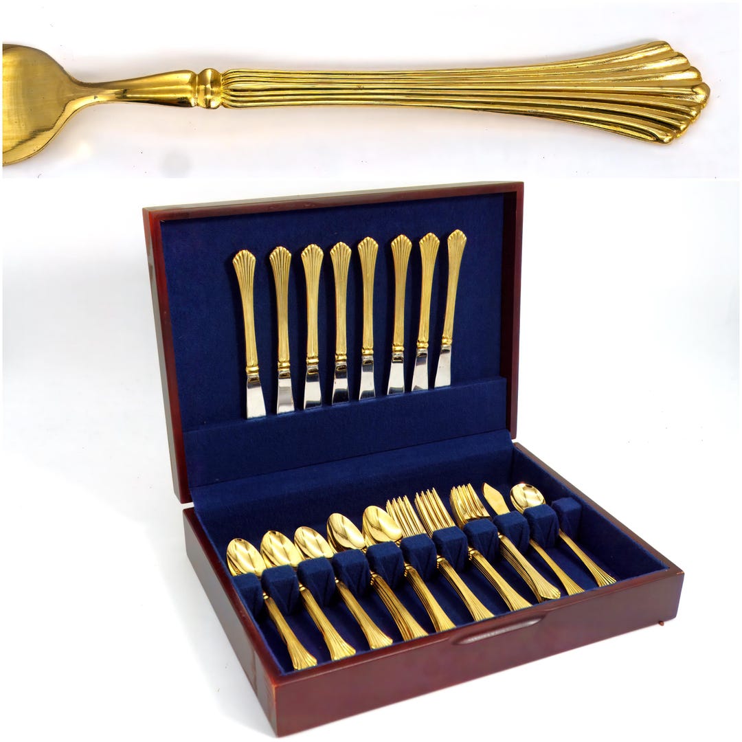 Vintage 24K Gold Plated Flatware Set Golden Cannes Gold Silverware Set ...