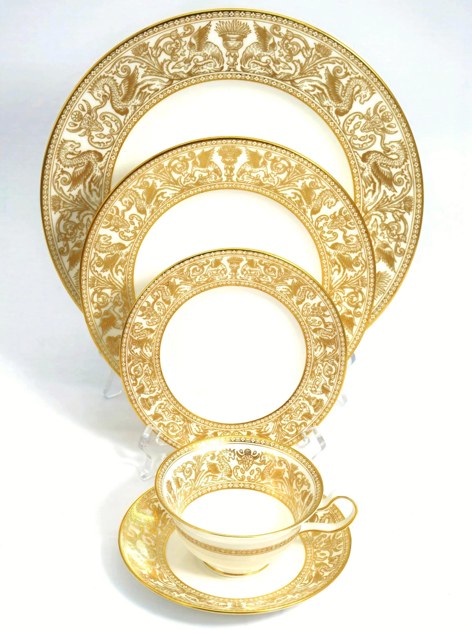 Vintage Wedgwood Florentine Gold Dragon Dinnerware Set - Fine Bone ...