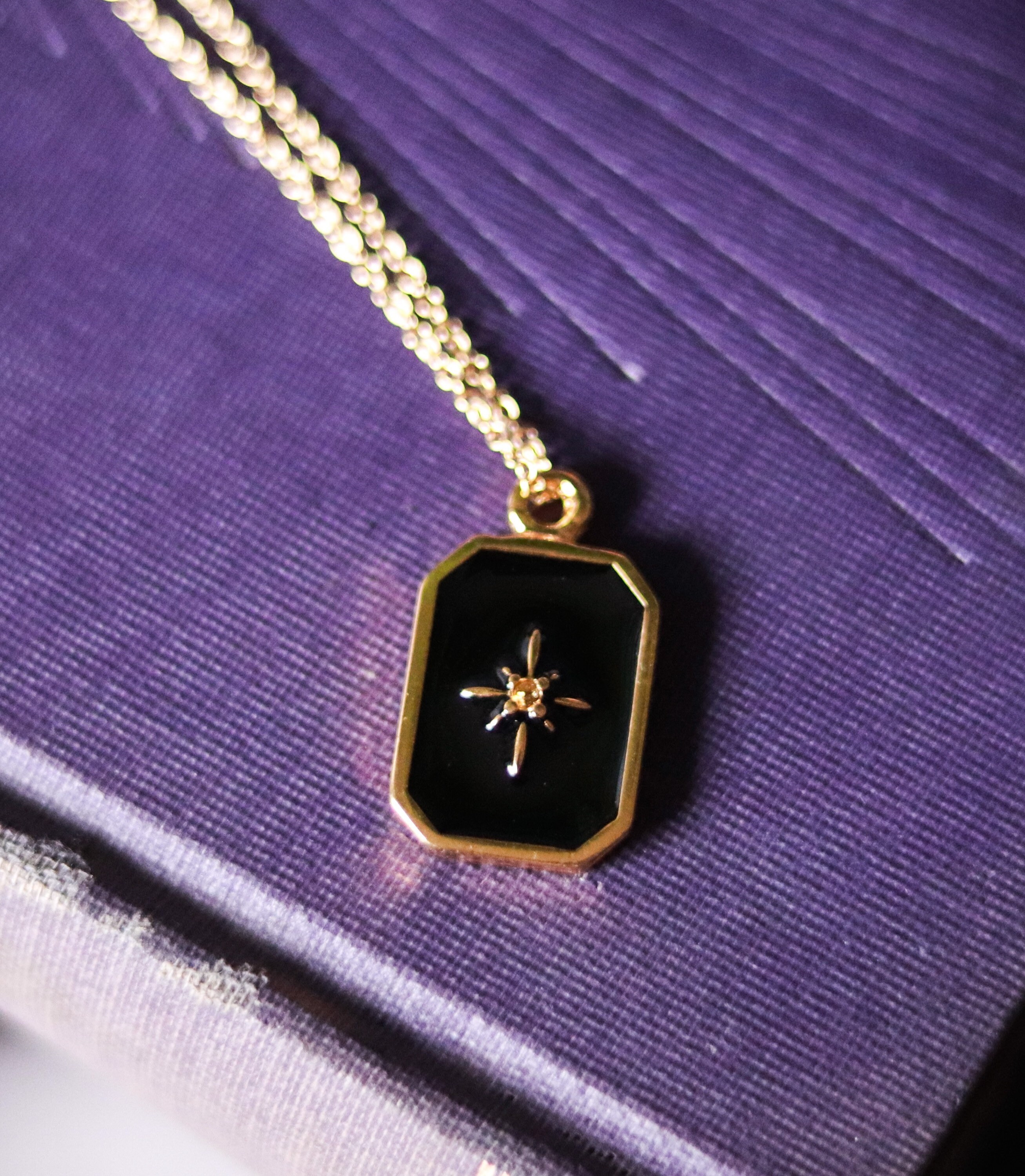 ANDROMEDA 24k Gold North Star Signet Black Enamel Pendant - Etsy