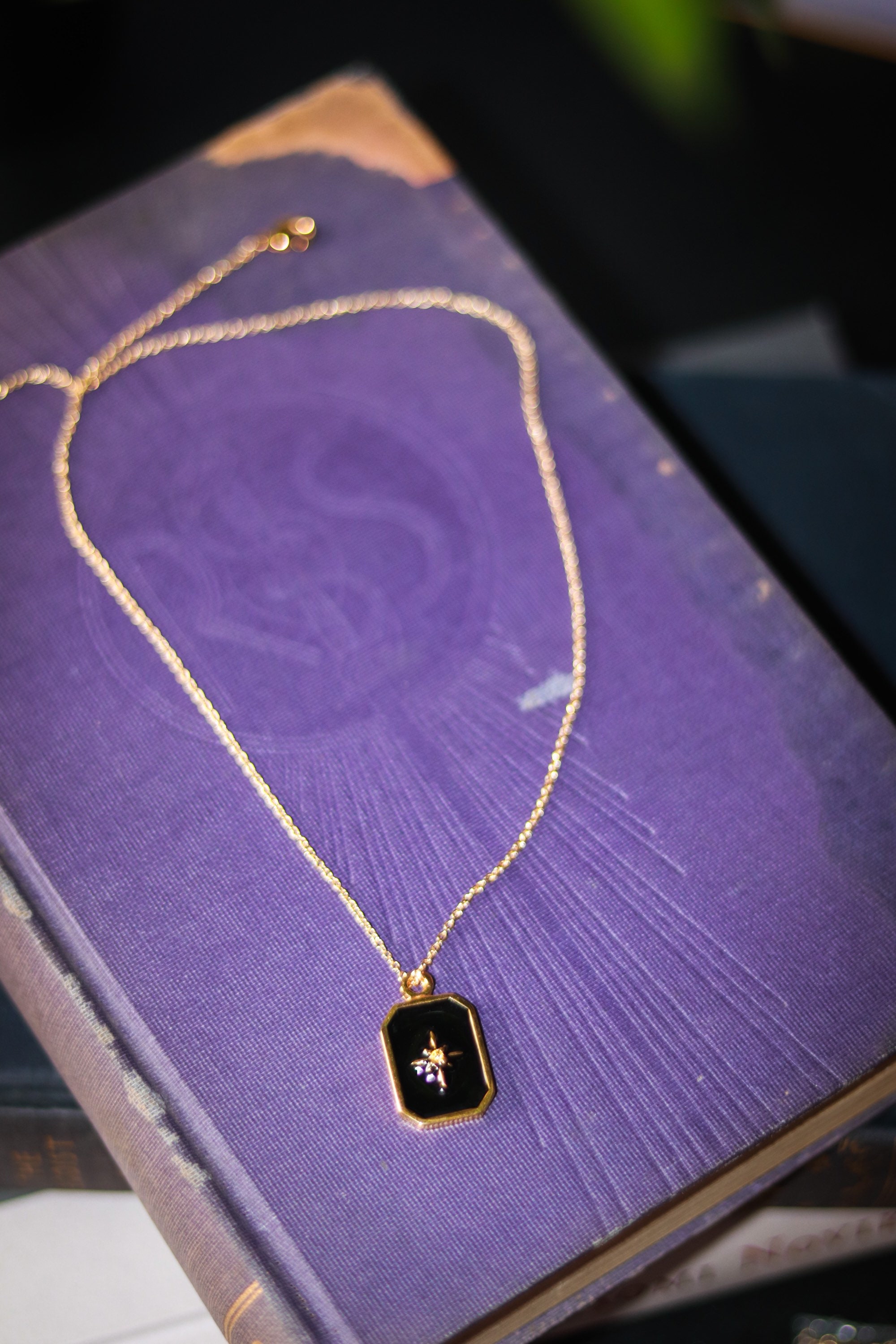 ANDROMEDA 24k Gold North Star Signet Black Enamel Pendant - Etsy