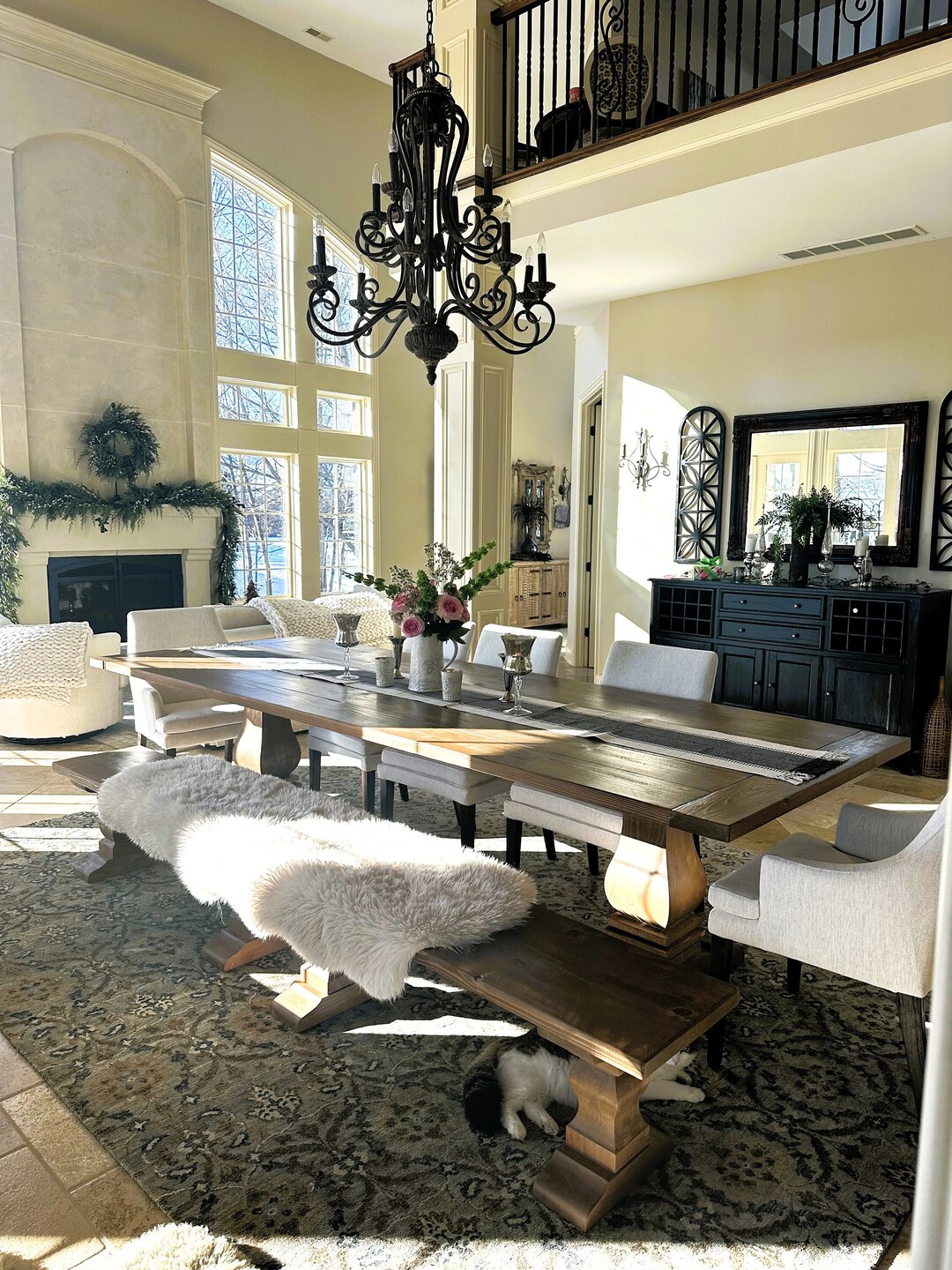 Large Pedestal Farmhouse Table, Pedestal Dine Table, Custom Wood Table ...