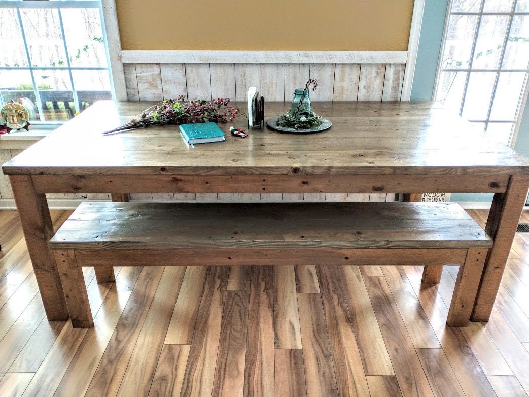 Farmhouse Dining Table Rustic Distressed Top and Bench | Etsy