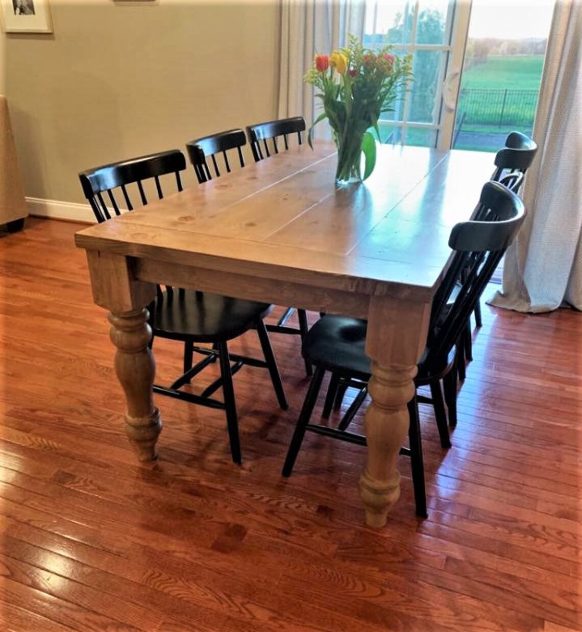 Long Farmhouse Dining Table Chunky Leg Table Turned Leg - Etsy