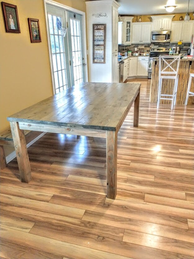 Farmhouse Dining Table Rustic Distressed Top and Bench | Etsy