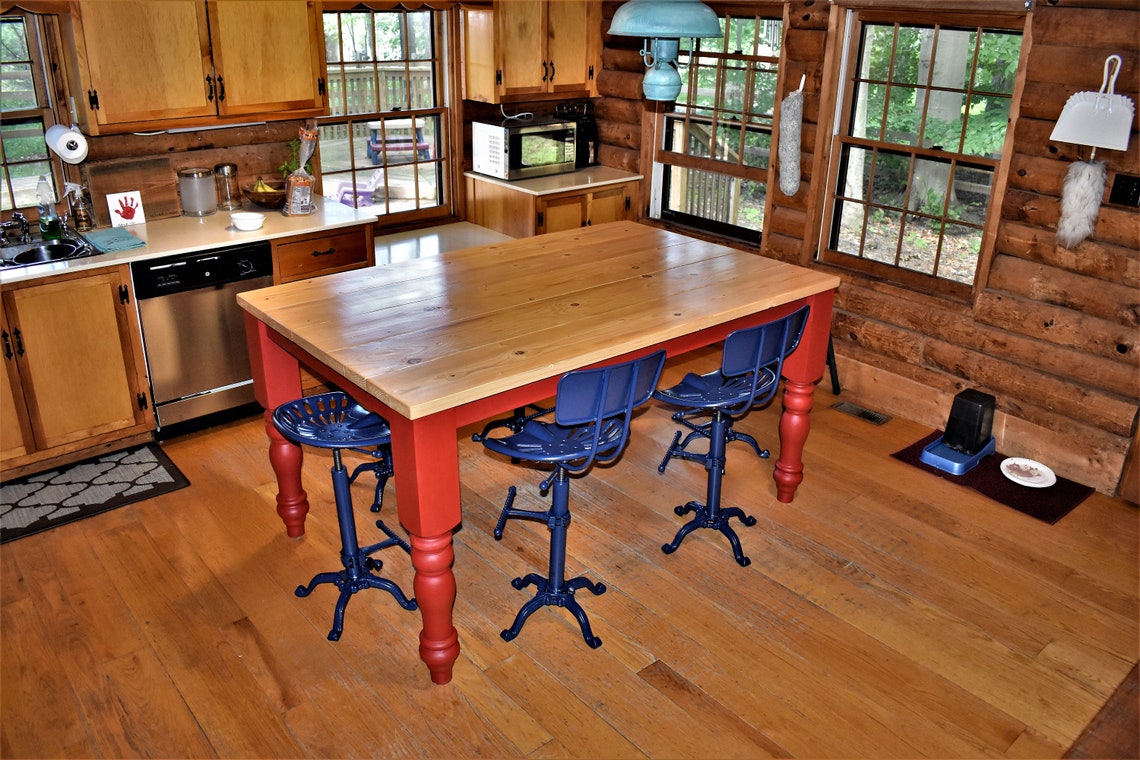 Long Farmhouse Dining Table Chunky Leg Table Turned Leg - Etsy