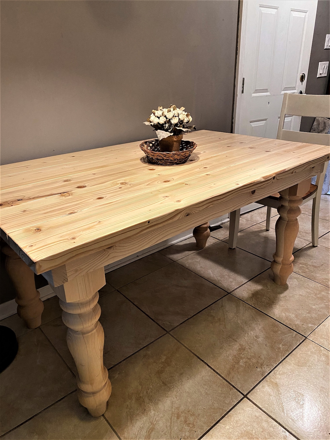 Long Farmhouse Dining Table Chunky Leg Table Turned Leg - Etsy