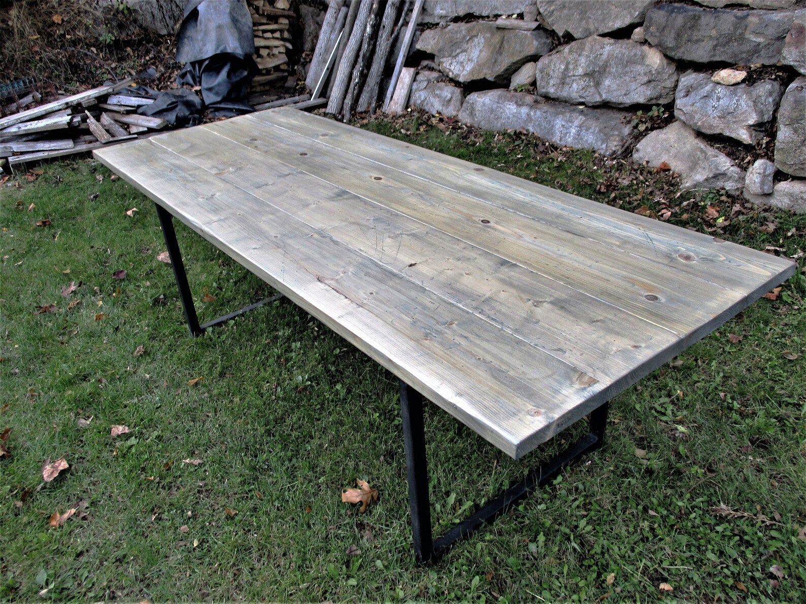Farmhouse Dining Table, Dining Room Set, Industrial Metal Leg, Counter ...
