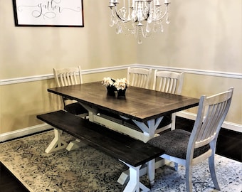Rustic Farmhouse Dining Table, Trestle Table, Dine Table Set, Farmhouse ...