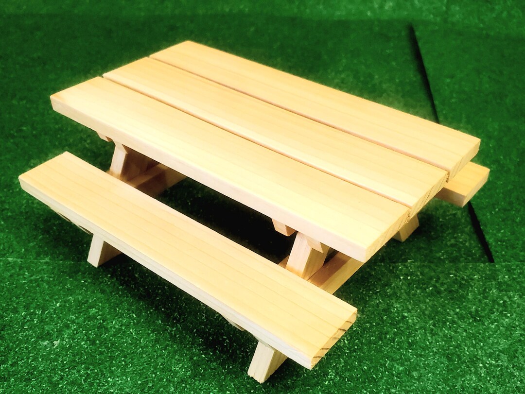 Dollhouse Picnic Table With Benches - Miniature Cedar Wood - Clear ...