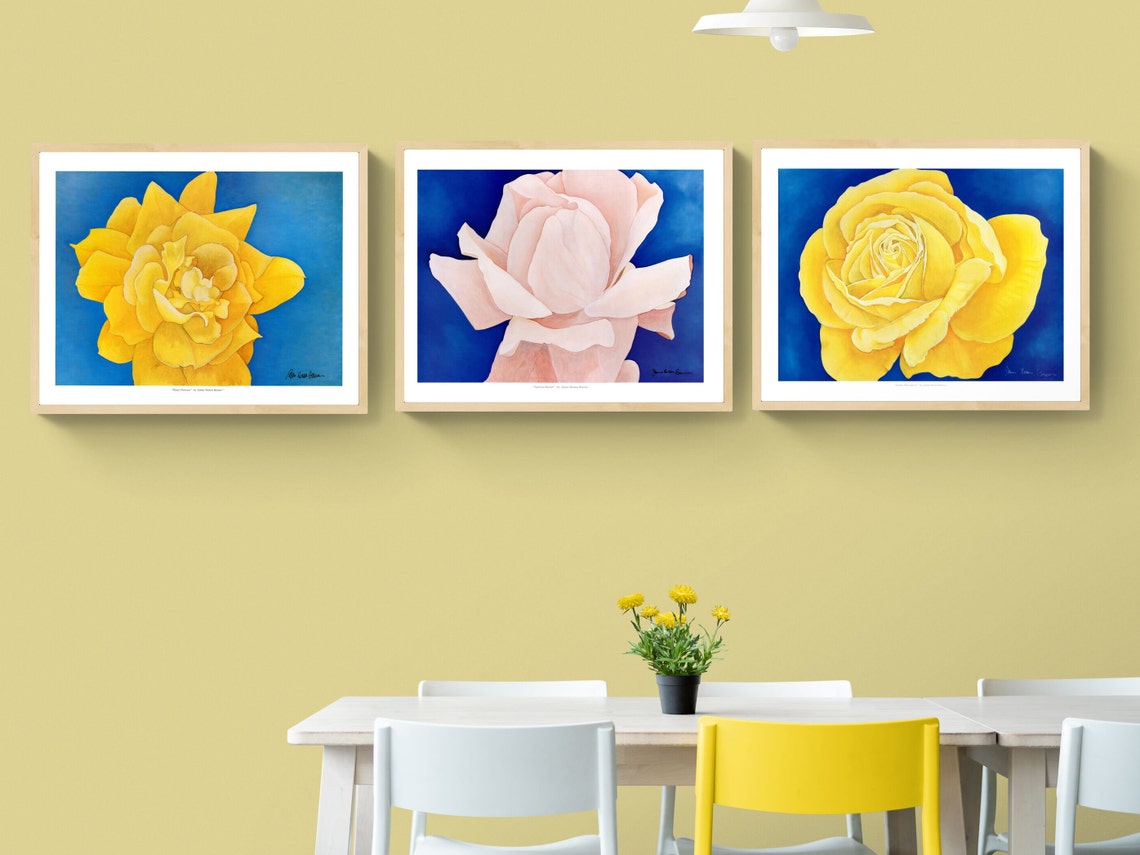 Yellow Tea Rose Painting Print golden Masterpiece Gold Rose Floral ...