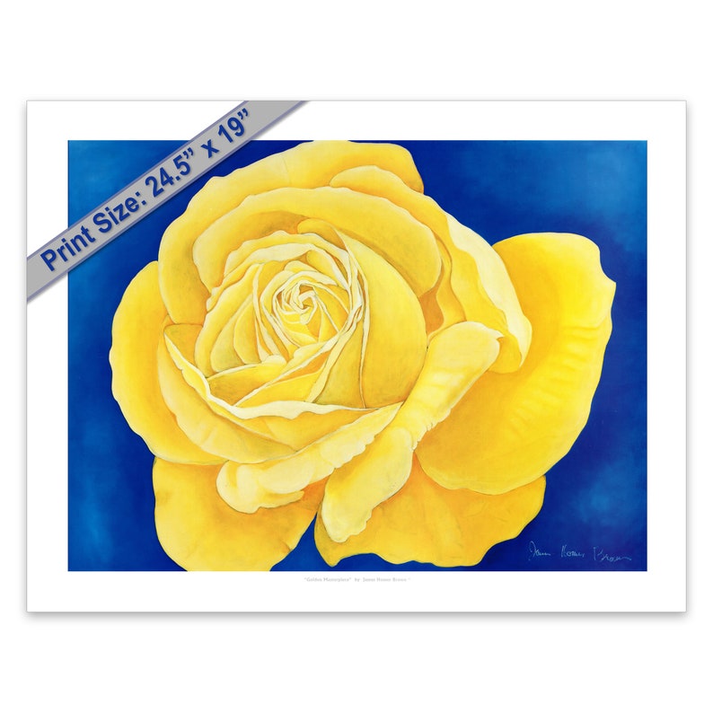 Yellow Tea Rose Painting Print "golden Masterpiece" Gold Rose Floral ...