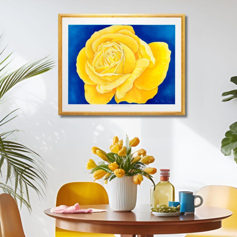 Yellow Tea Rose Painting Print "golden Masterpiece" Gold Rose Floral ...
