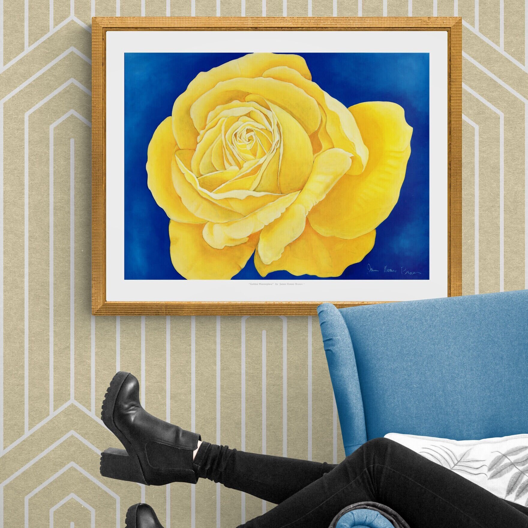 Yellow Tea Rose Painting Print "golden Masterpiece" Gold Rose Floral ...