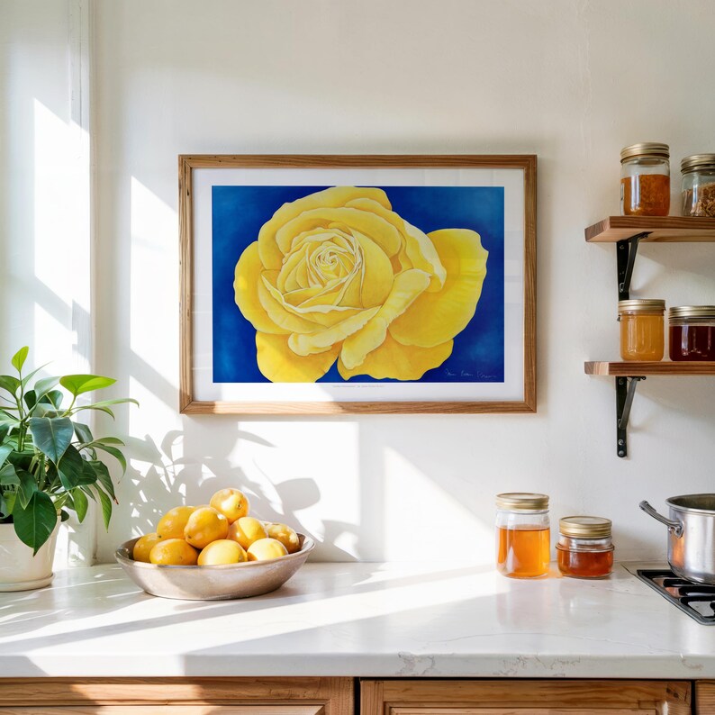 Yellow Tea Rose Painting Print "golden Masterpiece" Gold Rose Floral ...