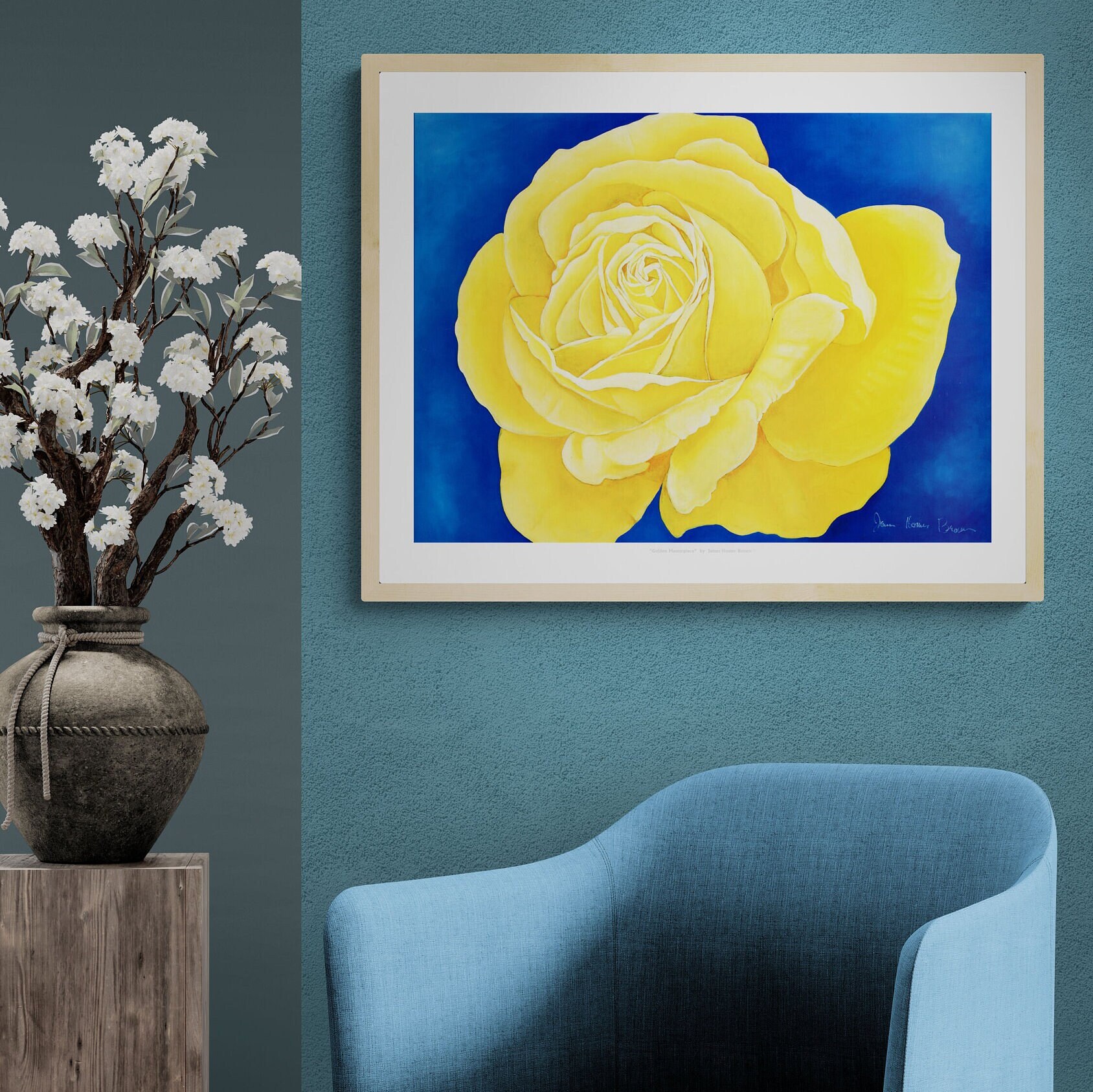 Yellow Tea Rose Painting Print "golden Masterpiece" Gold Rose Floral ...