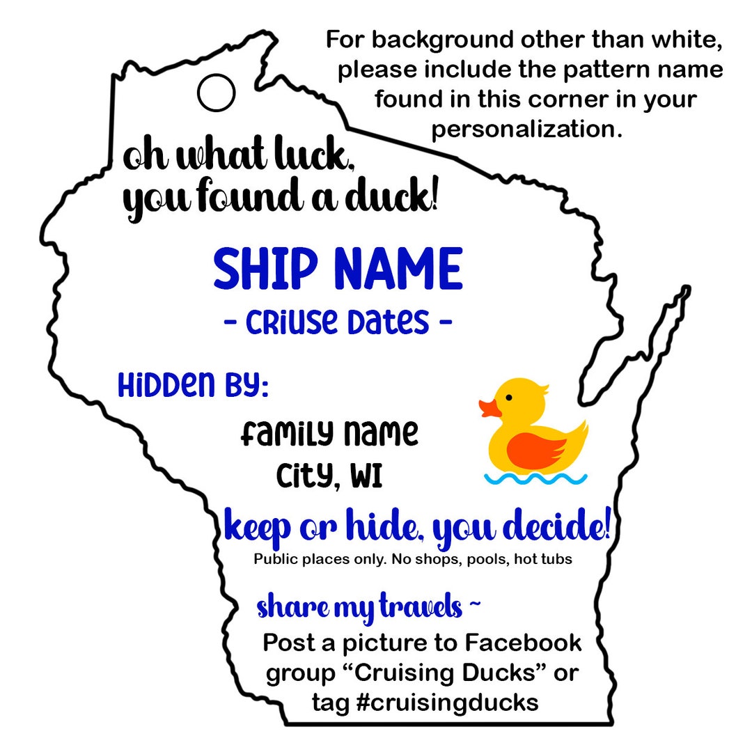 Wisconsin Cruise Duck Tag, Printable Cruise Duck Tags, Personalized ...