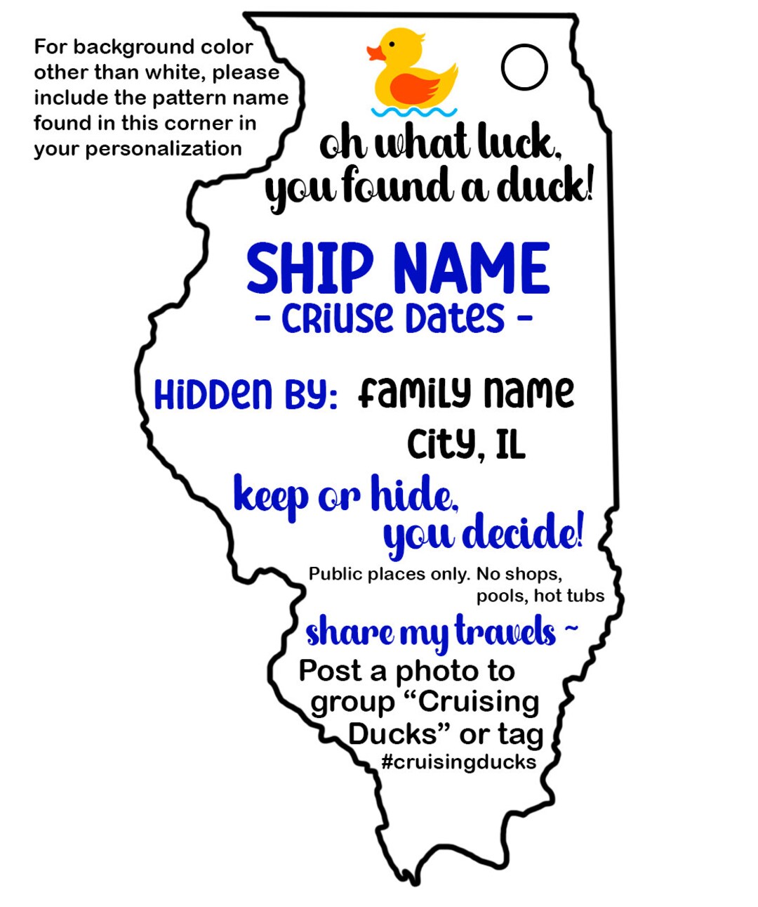 Illinois Cruise Duck Tag, Printable Cruise Duck Tags, Personalized ...