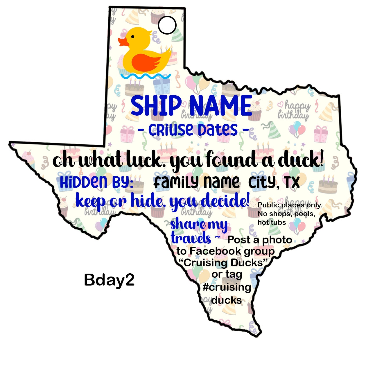 Texas Cruise Duck Tag, Printable Cruise Duck Tags, Personalized Cruise ...