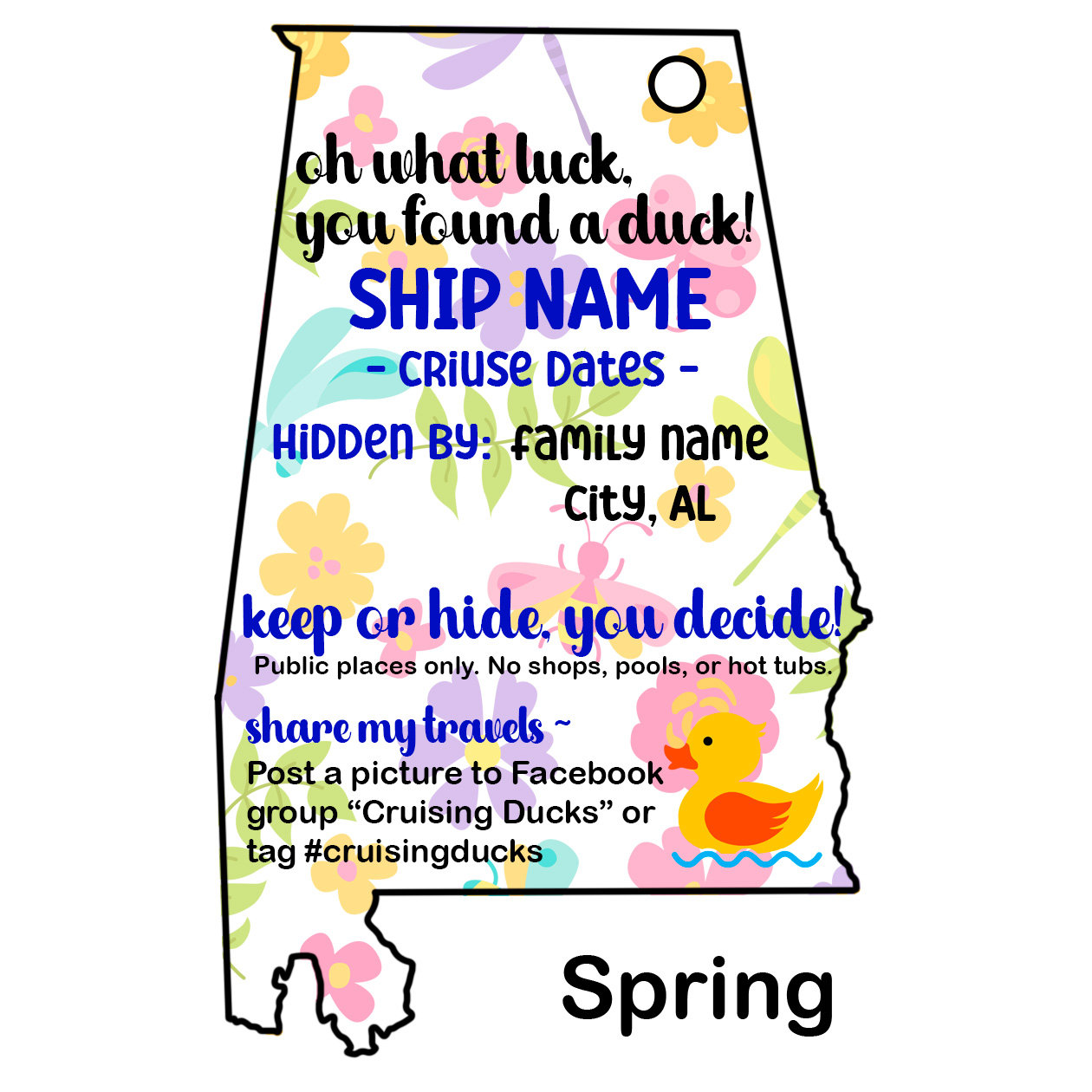 Alabama Cruise Duck Tag, Printable Cruise Duck Tags, Personalized ...
