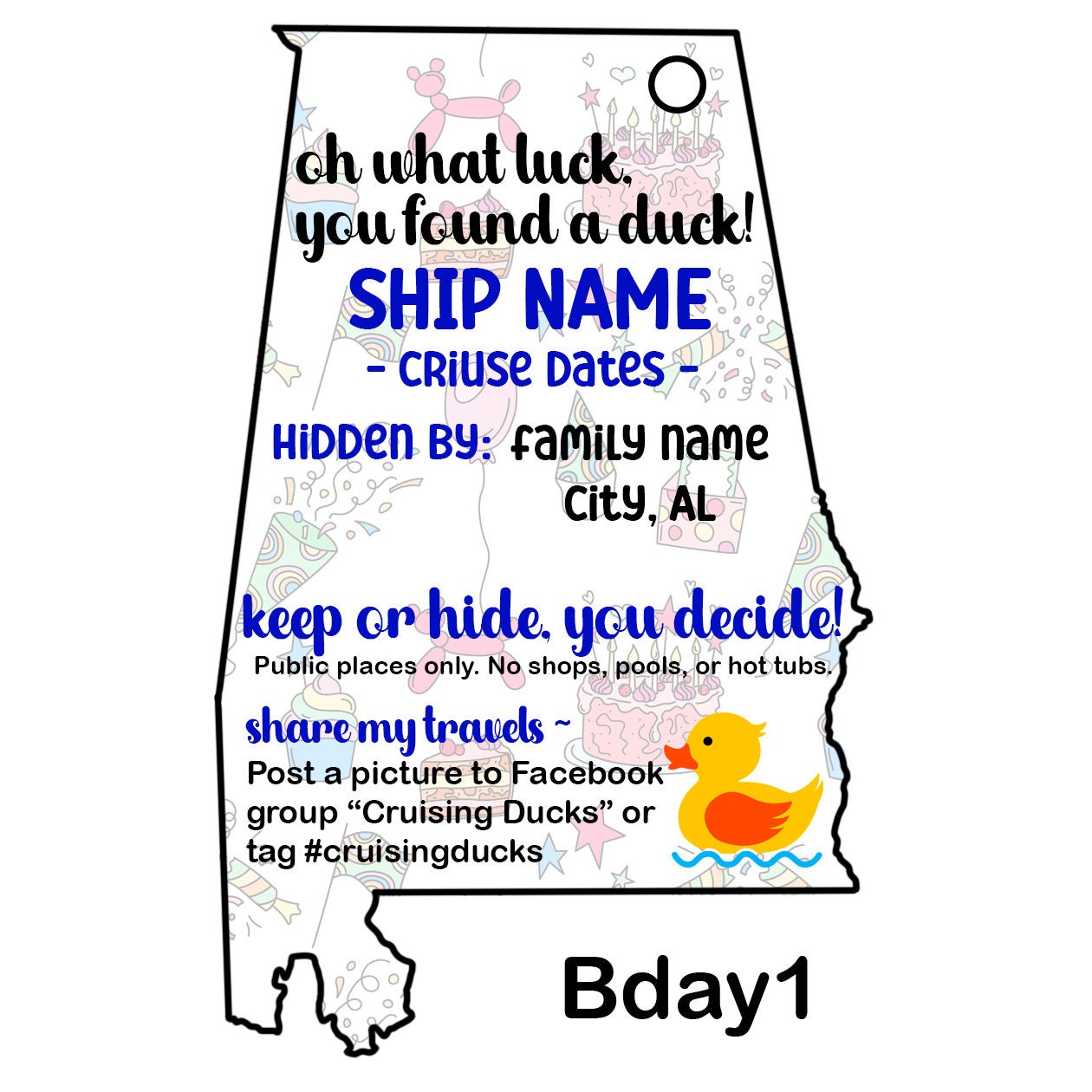 Alabama Cruise Duck Tag, Printable Cruise Duck Tags, Personalized ...