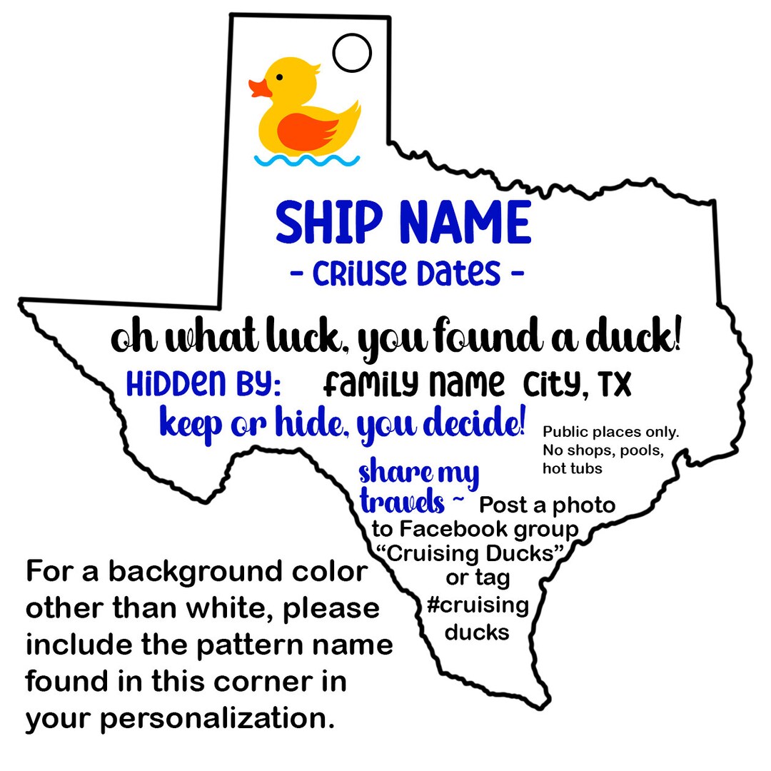 Texas Cruise Duck Tag, Printable Cruise Duck Tags, Personalized Cruise ...