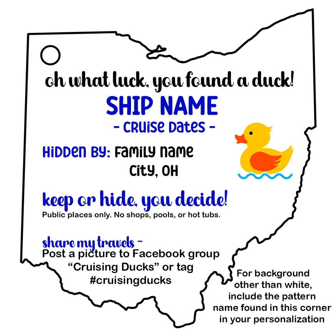 Ohio Cruise Duck Tag, Printable Cruise Duck Tags, Personalized Cruise ...