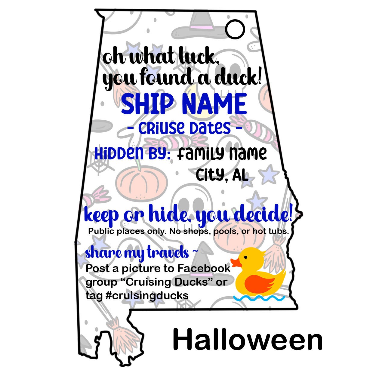 Alabama Cruise Duck Tag, Printable Cruise Duck Tags, Personalized ...