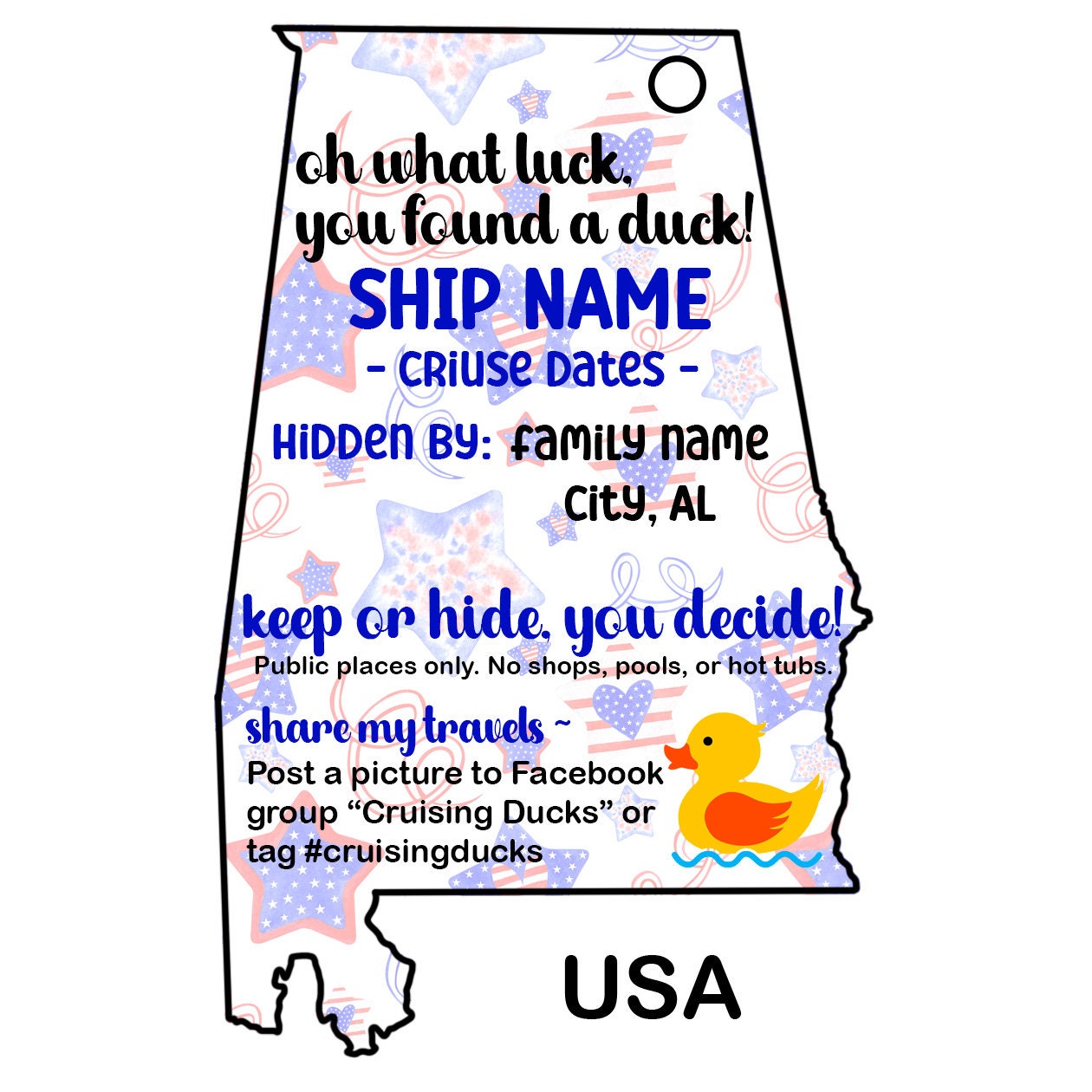 Alabama Cruise Duck Tag, Printable Cruise Duck Tags, Personalized ...